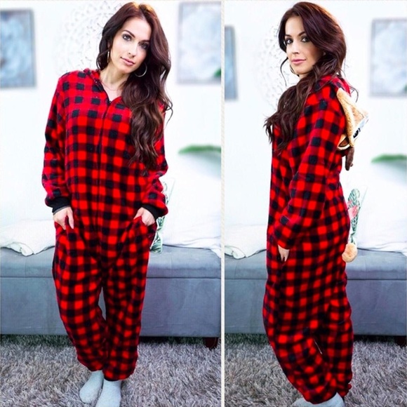 ValMarie | Intimates & Sleepwear | Onesie Red Black Plaid For Adults ...